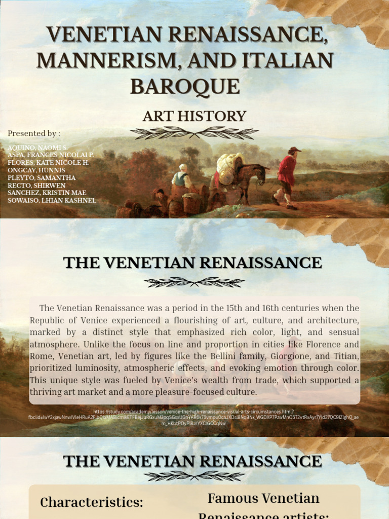 GROUP 1 BATCH B Venetian Renaissance Mannerism and Italian Baroque ...