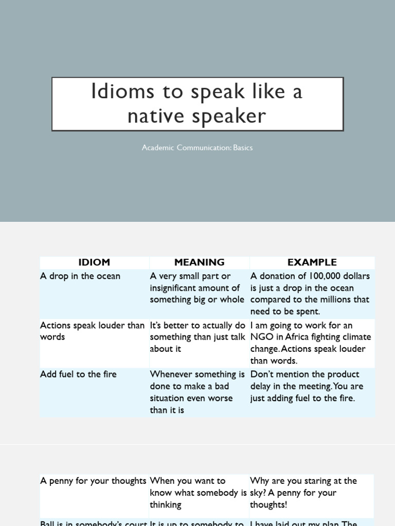 Idioms To Speak Like A Native Speaker | PDF
