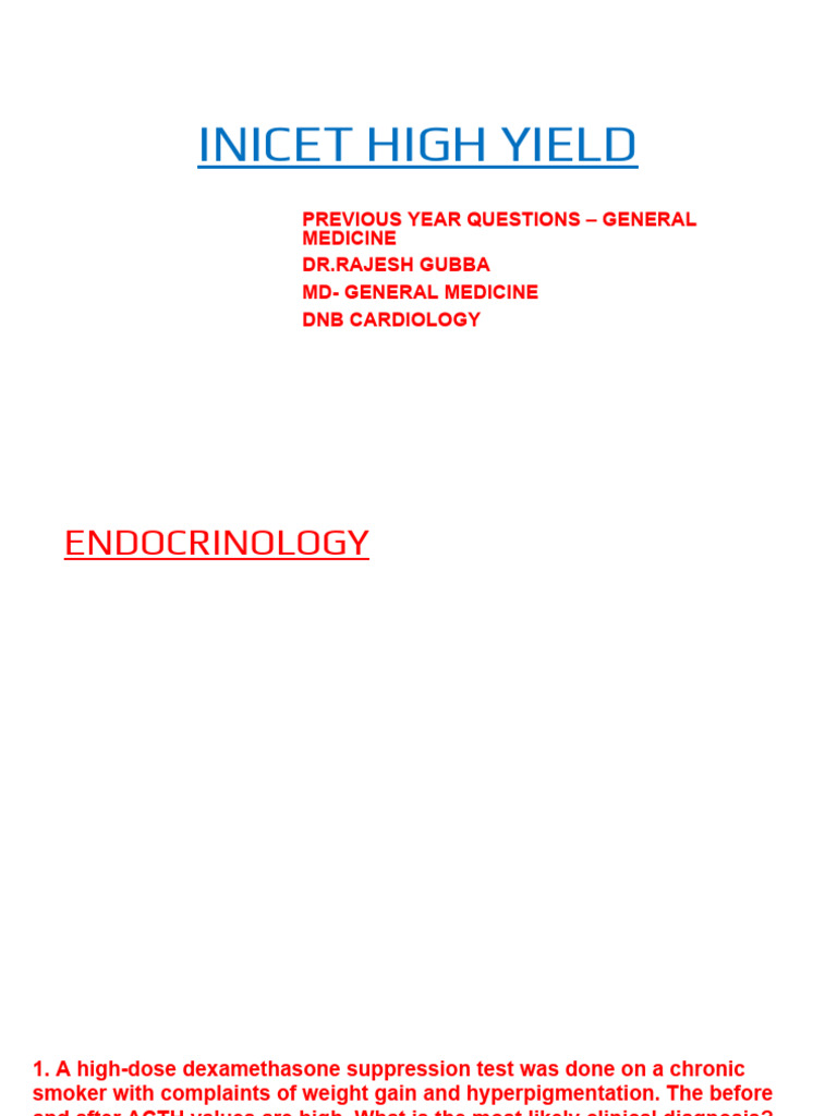 INICET High Yield General Medicine Q&A | PDF | Heart | Crohn's Disease