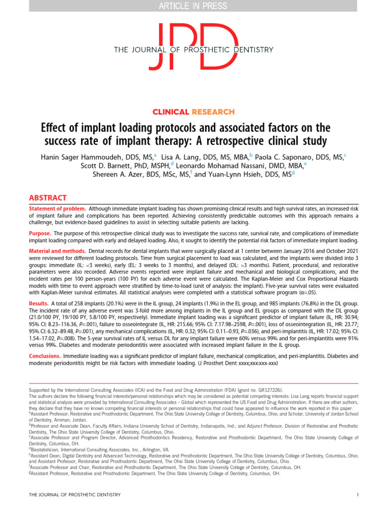 Implant Loading Protocols and Success Rates | PDF | Dental Implant ...