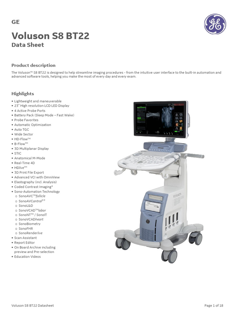 Voluson S8 BT22 Ultrasound Datasheet | PDF | Raw Image Format | Data ...
