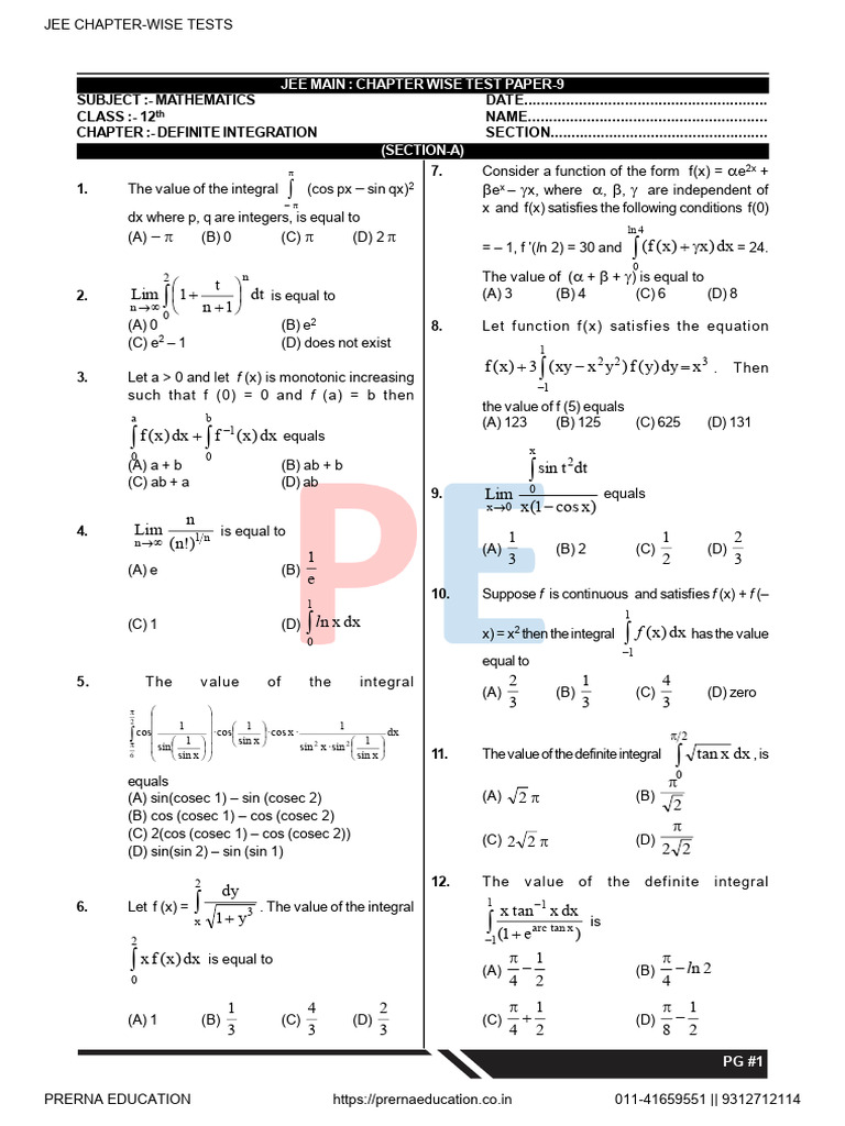 21 Definite Integration Question | PDF | Functions And Mappings ...
