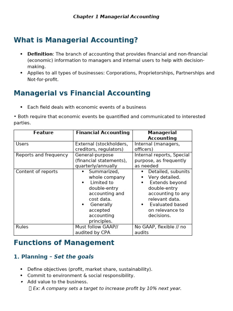Chapter 1 Managerial Accounting | PDF | Accounting | Inventory