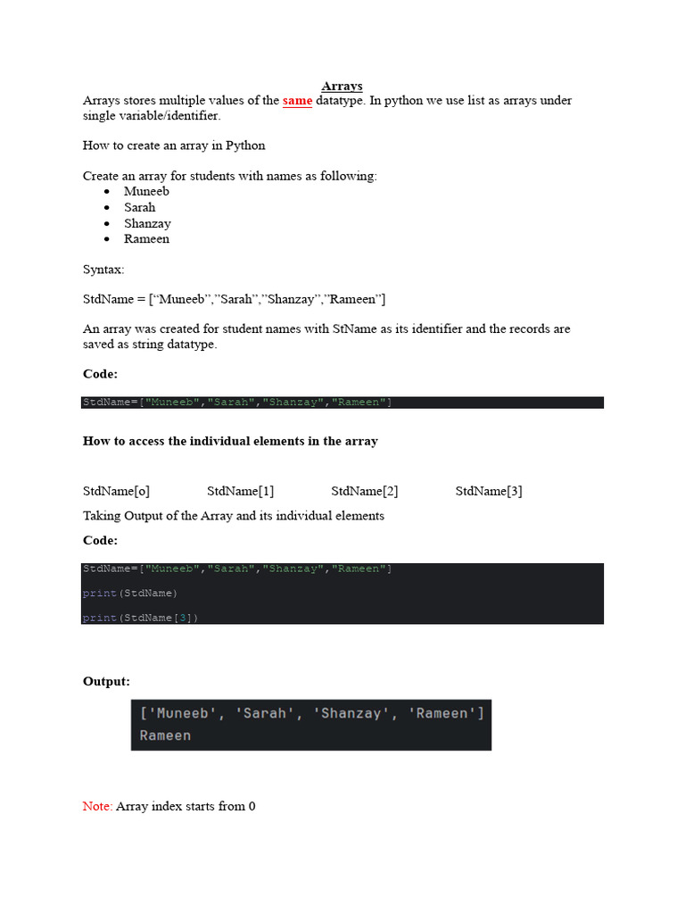Lesson 4 - Python - 1d Arrays | PDF | Variable (Computer Science) | Computer Data