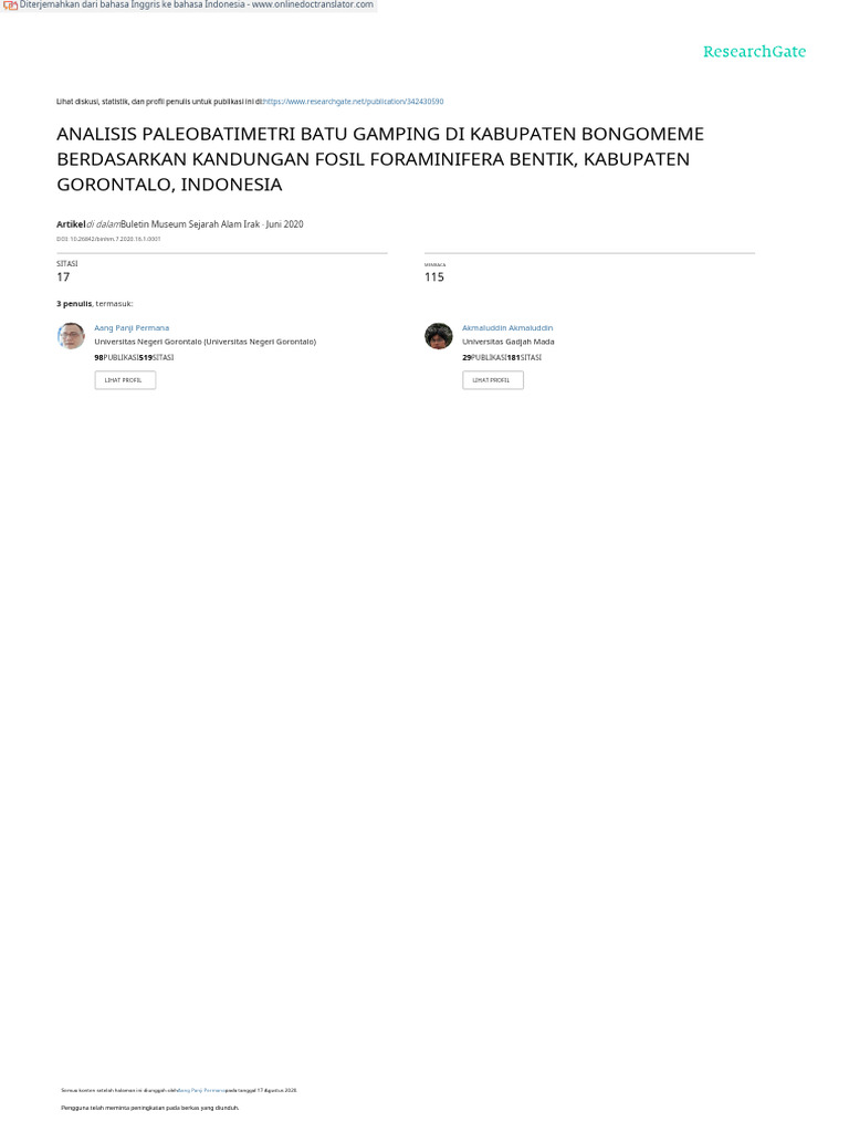 Analisis Paleobatimetri Batu Gamping Di Kabupaten Bongomeme Berdasarkan ...