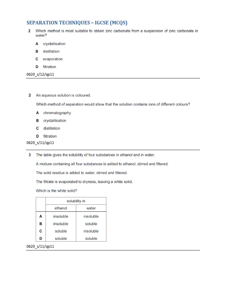 Separation Techniques Worksheet | PDF