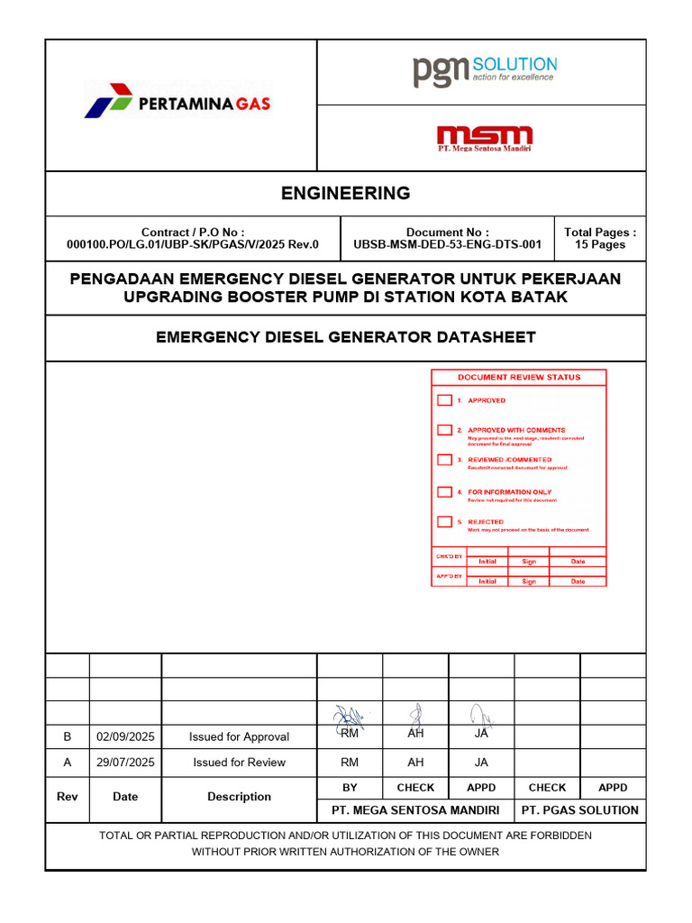 UBSB MSM DED 53 ENG DTS 001 REV.B Emergency Diesel Generator Datasheet ...