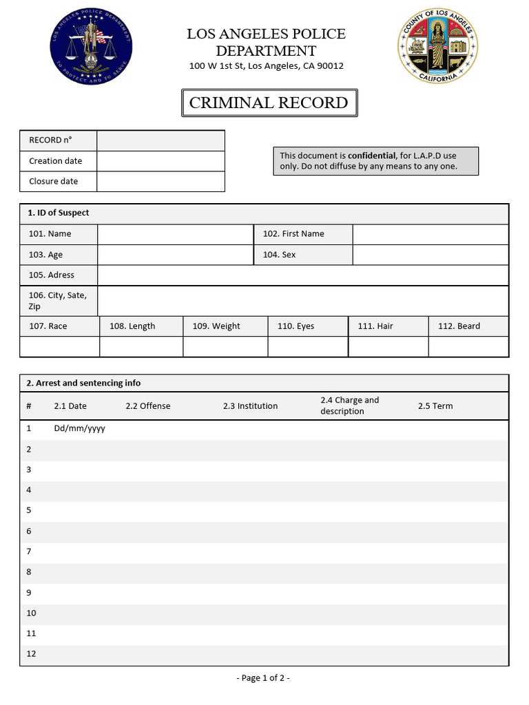 Cops Criminal Record Template | PDF