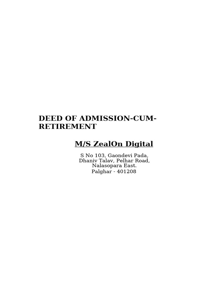 Deed of Admission and Retirement | PDF | Partnership | Expense
