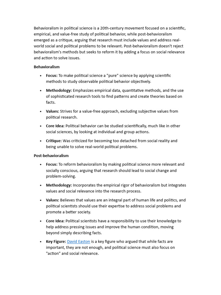 Behavioralism vs. Post-Behavioralism in Politics | PDF