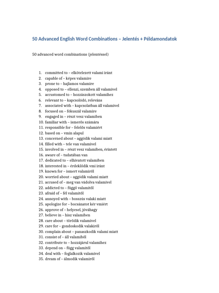 50 Word Combinations | PDF