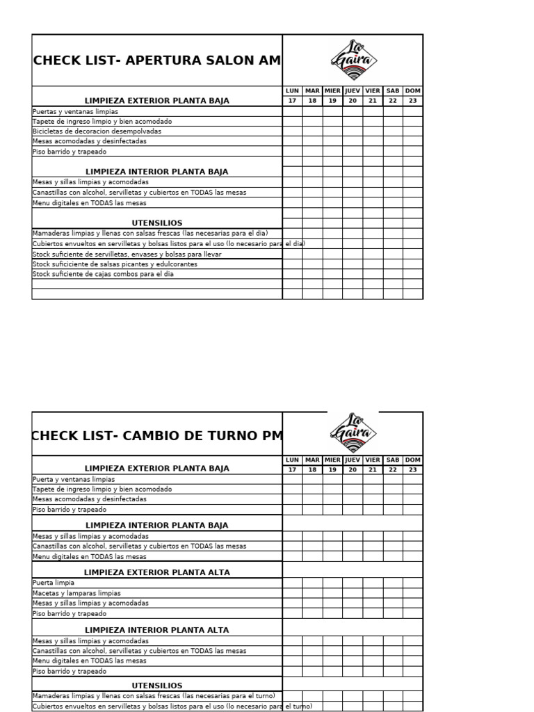 CHECK LIST SALON LA GAIRA | PDF