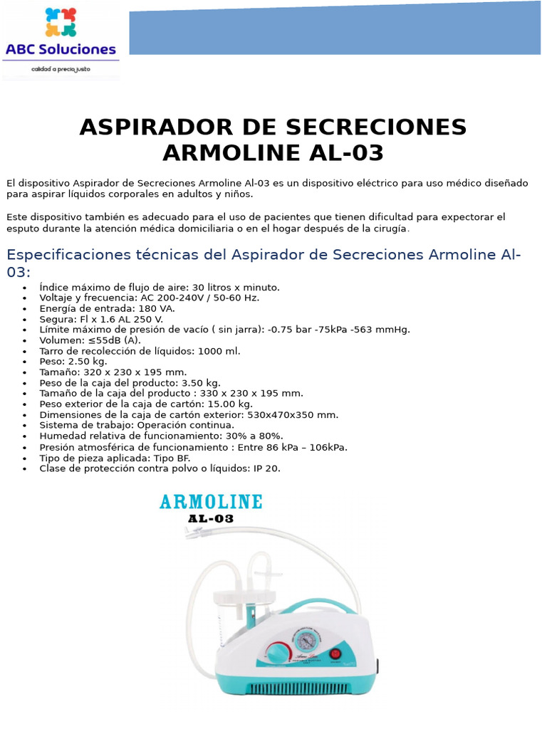 Aspirador de Secreciones Armoline Al 30l | PDF