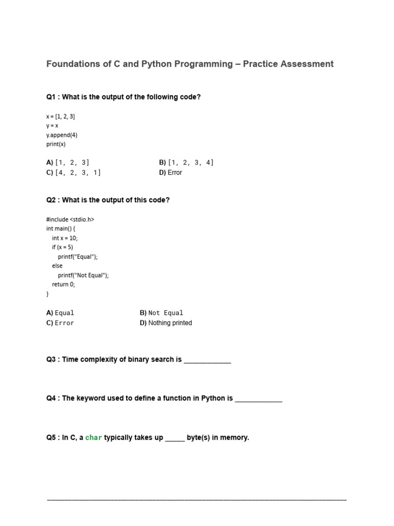Foundations of C and Python Programming - Practice Assessment | PDF ...
