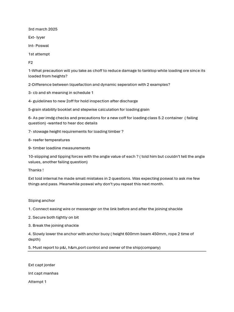 Maritime Examination Questions and Guidelines | PDF | Oil Tanker | Anchor