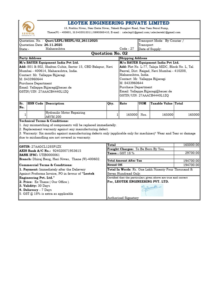 Quot LEPL BEIPL 02 26112025 | PDF | Taxes
