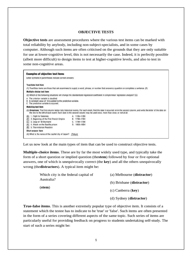 Objective Type Tests | PDF | Multiple Choice | Cognitive Science
