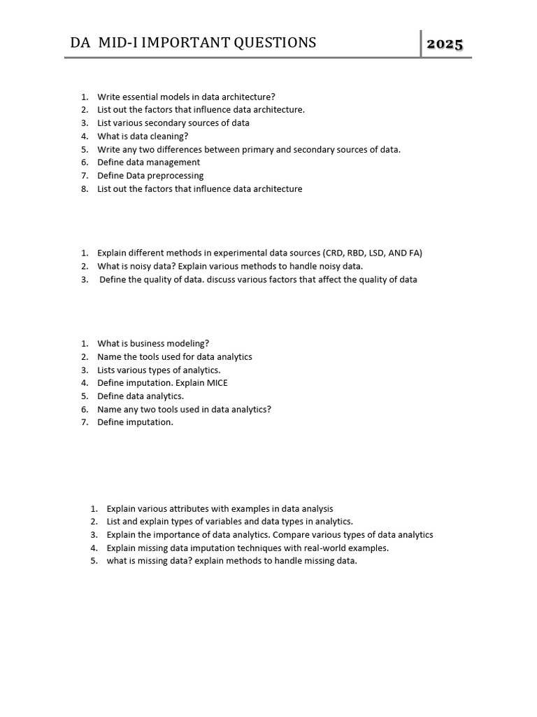 Da Mid I Important Questions | PDF