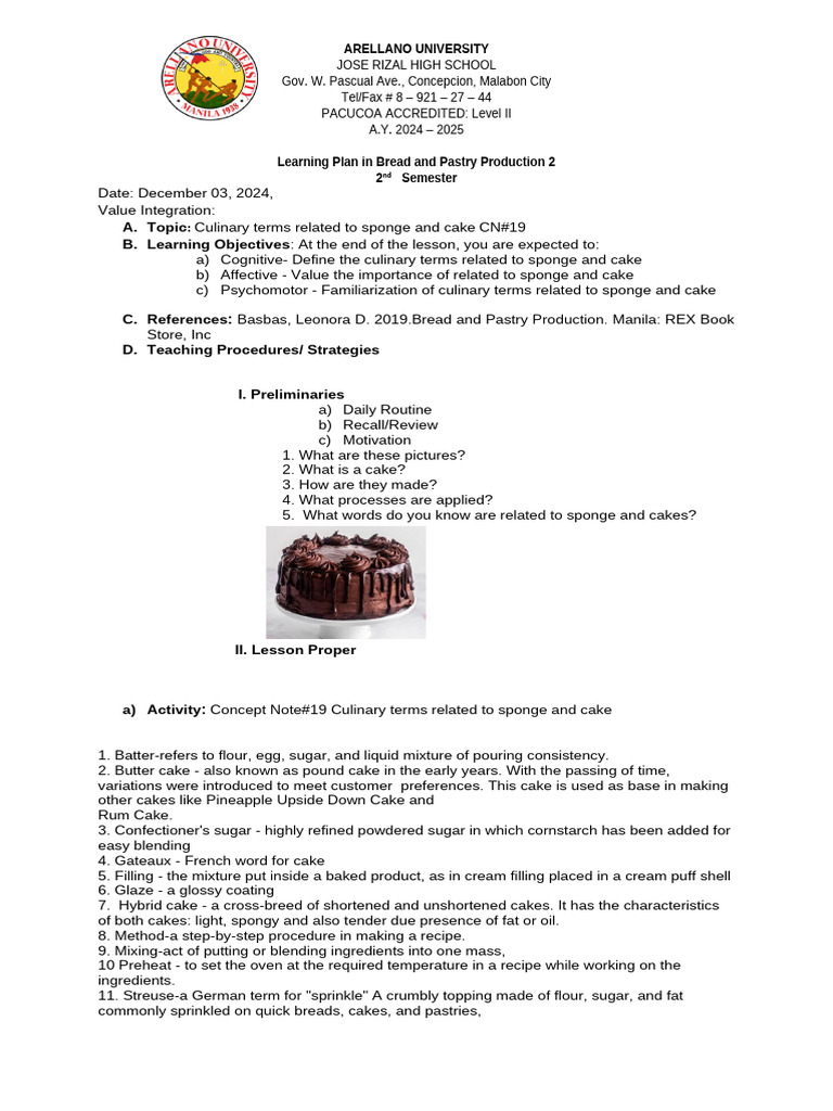 Culinary Terms for Cakes and Pastries | PDF | Cakes | Baked Goods