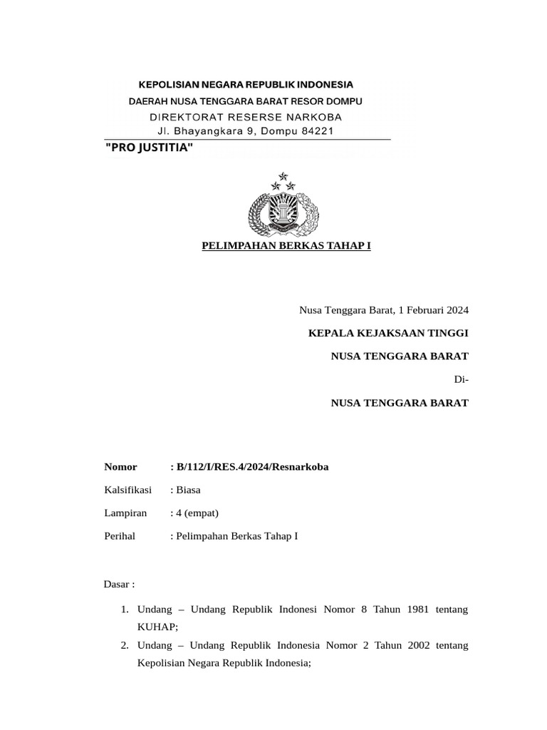 Pelimpahan Berkas Narkotika NTB 2024 | PDF