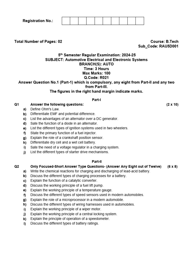Automotive Electrical and Electronic Systems_5th_AE_2024-2025 | PDF ...