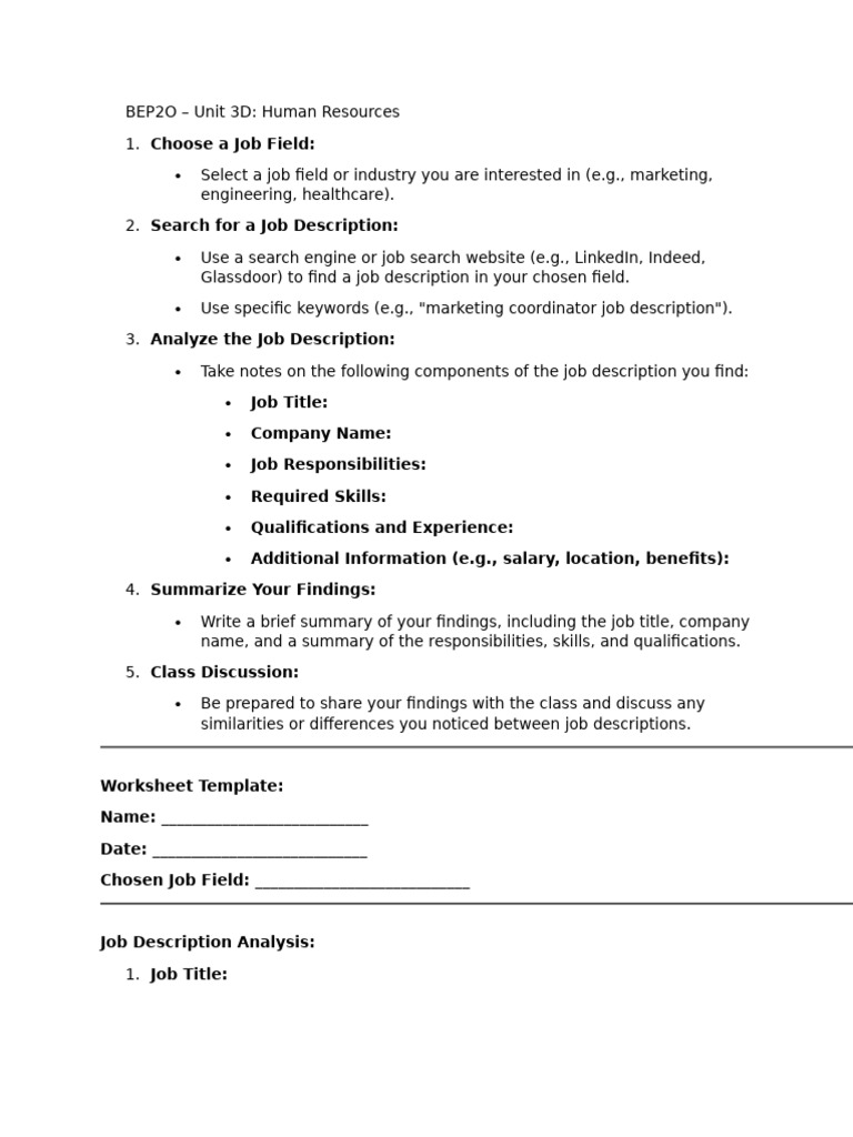 9d. Human Resources Job Description in Class Activity 1 | PDF