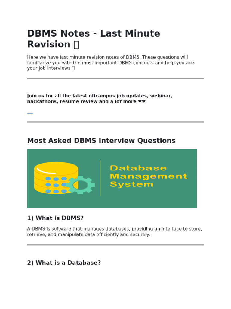 DBMS Last Minutes Notes Notes | PDF | Databases | Database Index