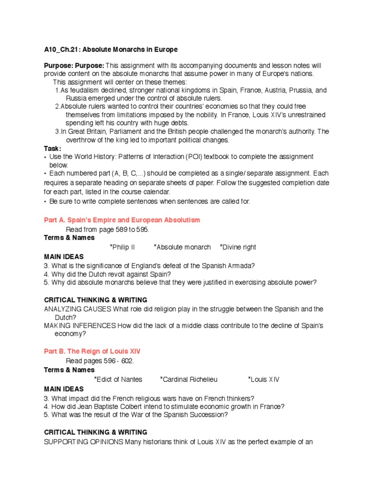 A10 - Ch.21: Absolute Monarchs in Europe | PDF | Absolute Monarchy ...