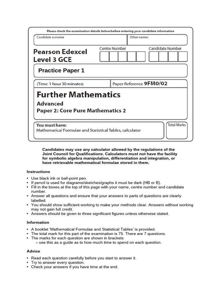 ActiveL Core Pure 2 - Practice Paper | PDF | Equations | Mathematics