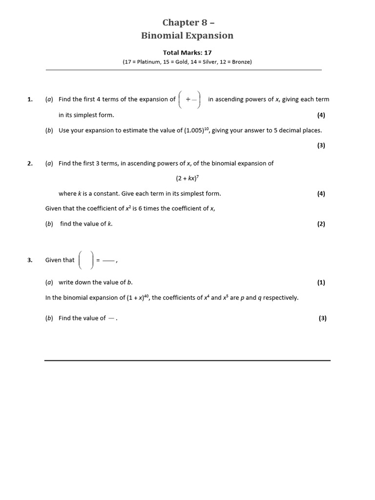Binomial Expansion Exercises and Solutions | PDF