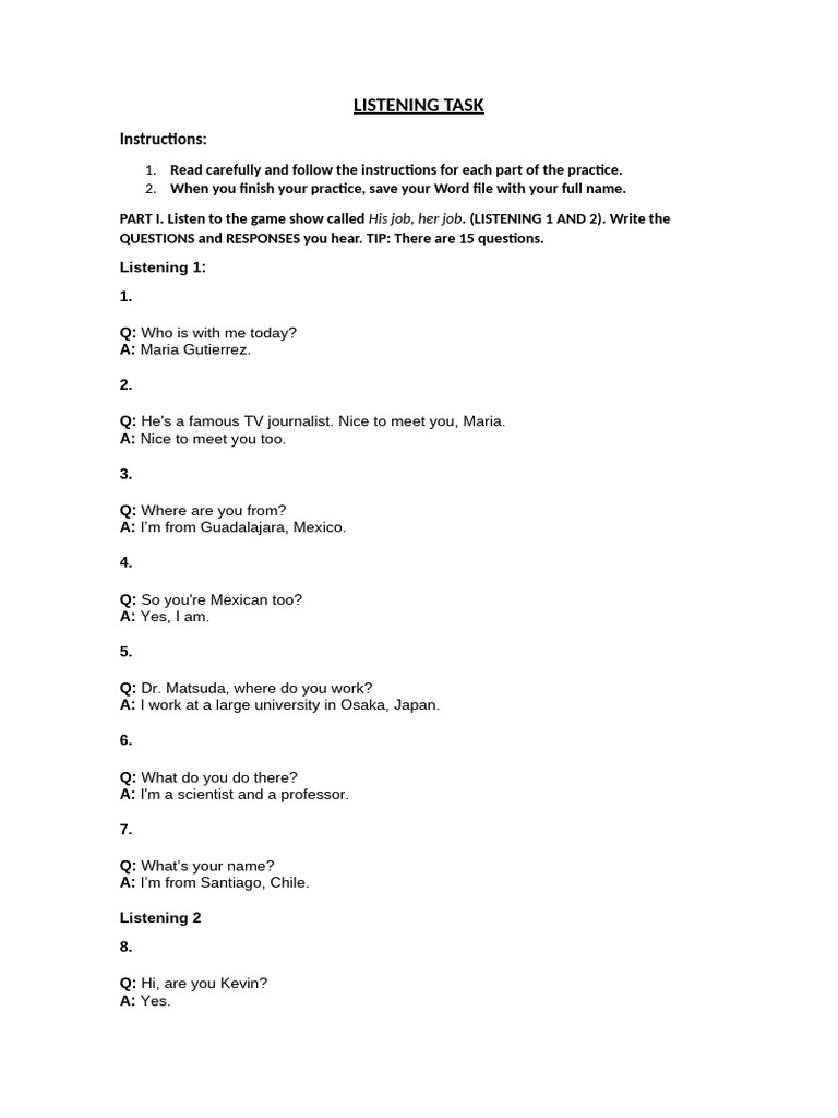 Listening Task g136 Unit 4 | PDF
