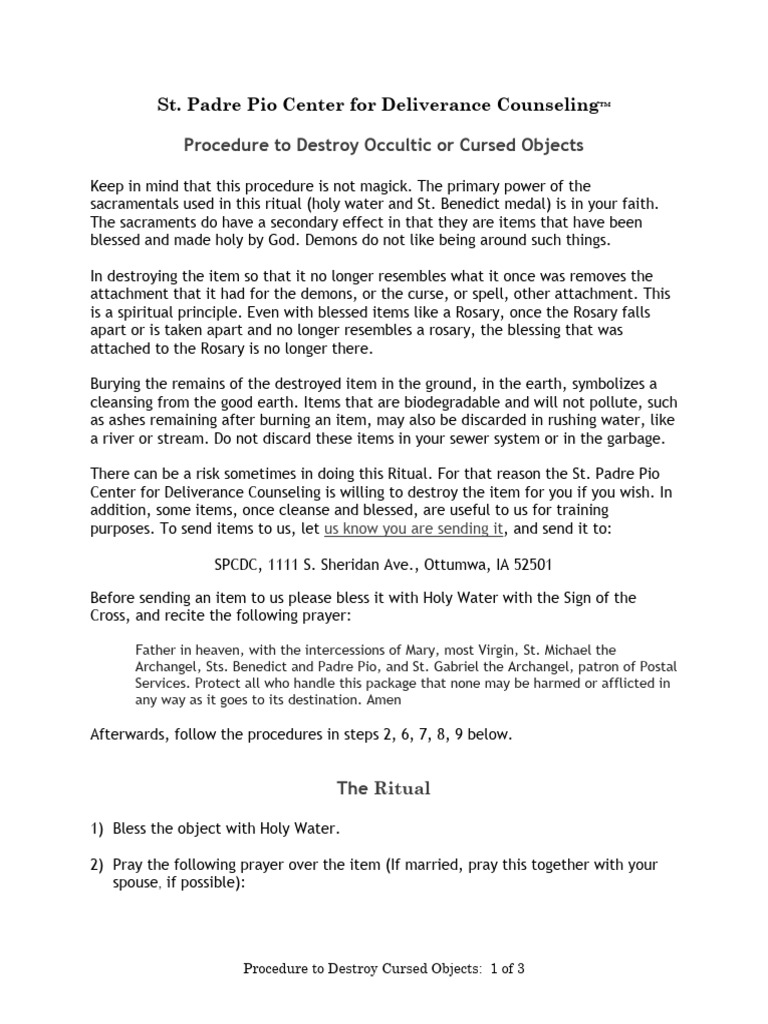 Destroying Cursed Objects Procedure | PDF | Mary, Mother Of Jesus ...