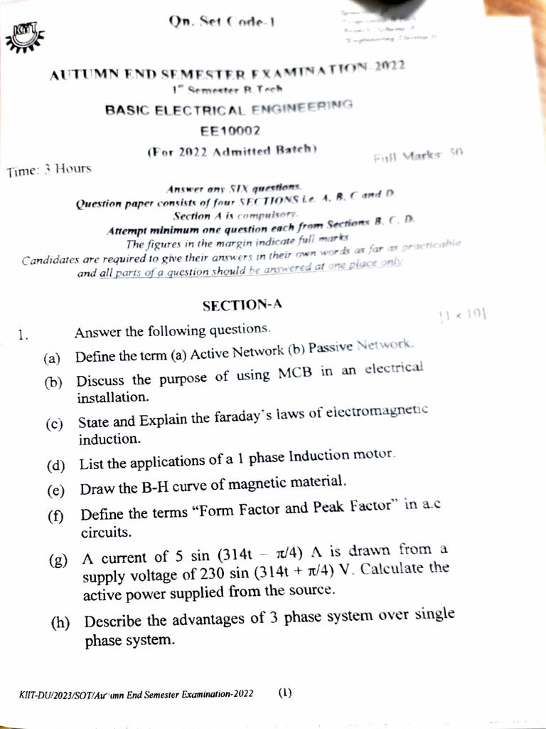Basic Electrical Engineering Exam 2022 | PDF | Inductor | Electrical ...