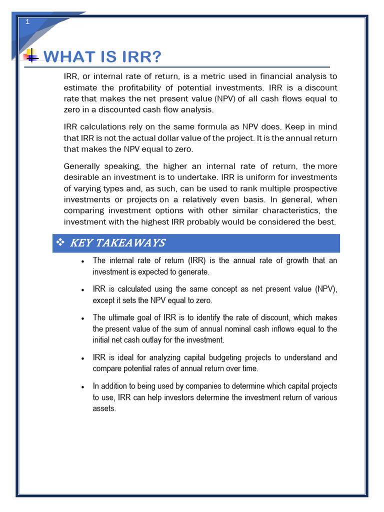 Understanding Internal Rate of Return (IRR) | PDF | Internal Rate Of ...