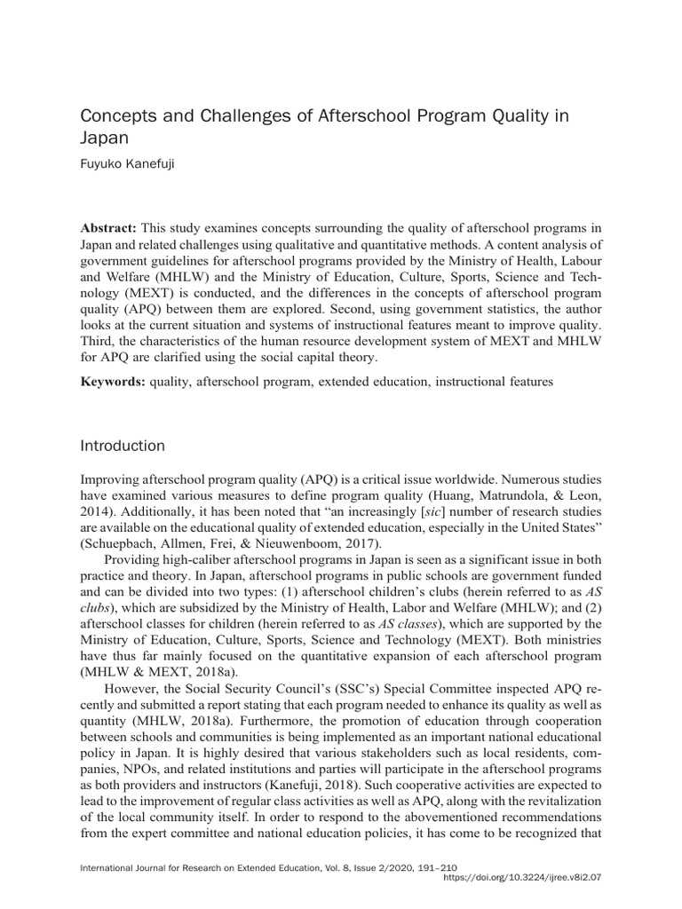 Afterschool Program Quality in Japan | PDF | Social Capital | Evaluation