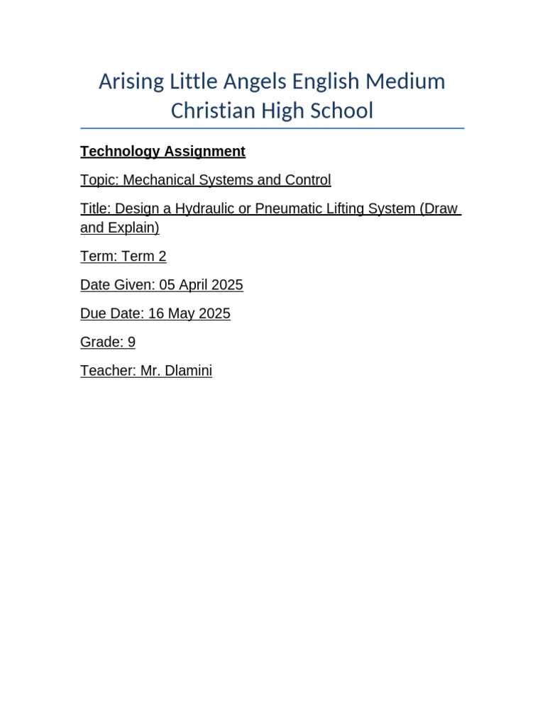 Grade9 Technology Assignment Mechanical Systems-2 | PDF