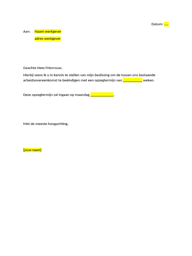 Voorbeeld Opzegbrief | PDF