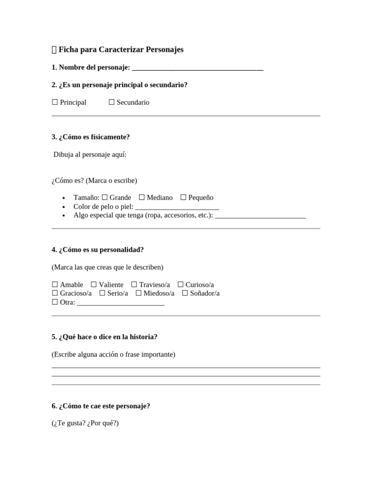 Ficha para Caracterizar Personajes Otto El Rinocerontwe | PDF