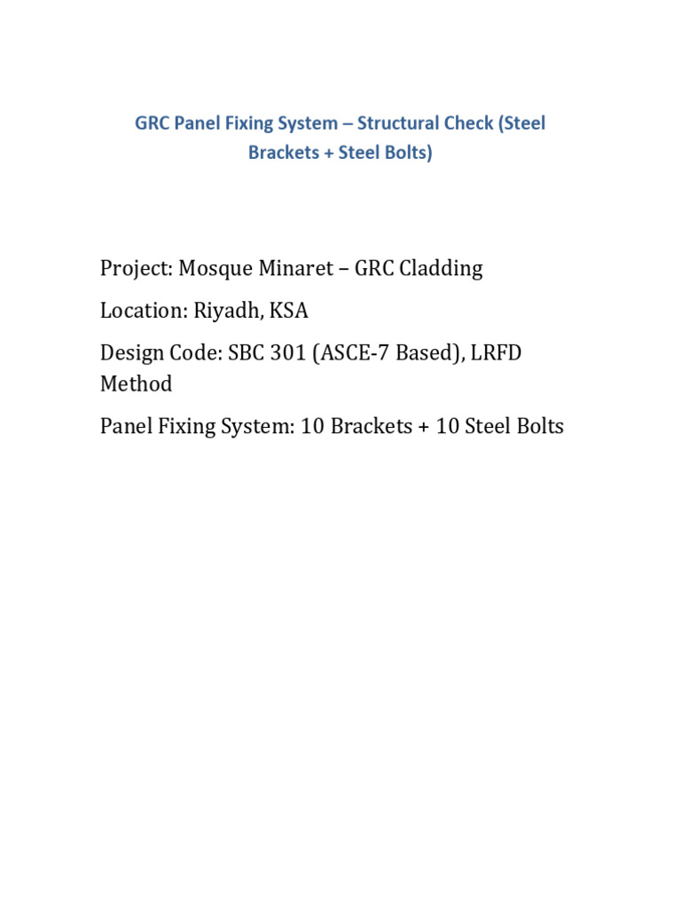GRC Panel Fixing System Analysis | PDF
