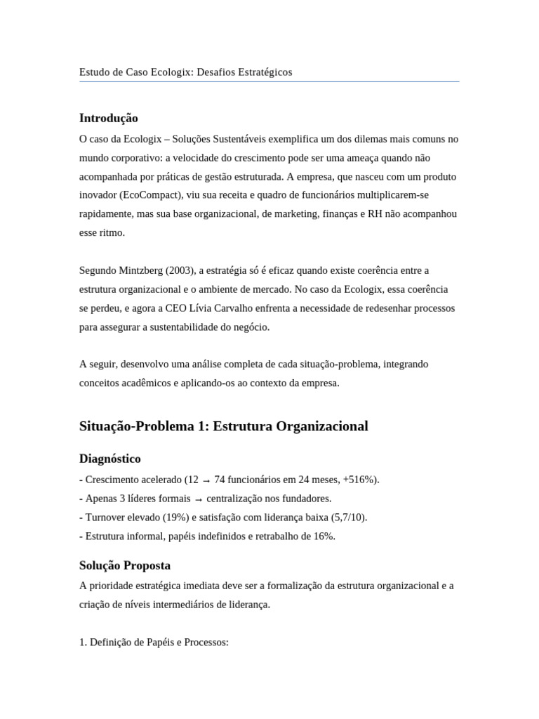 Desafios Estratégicos da Ecologix | PDF | Gestão de recursos humanos ...