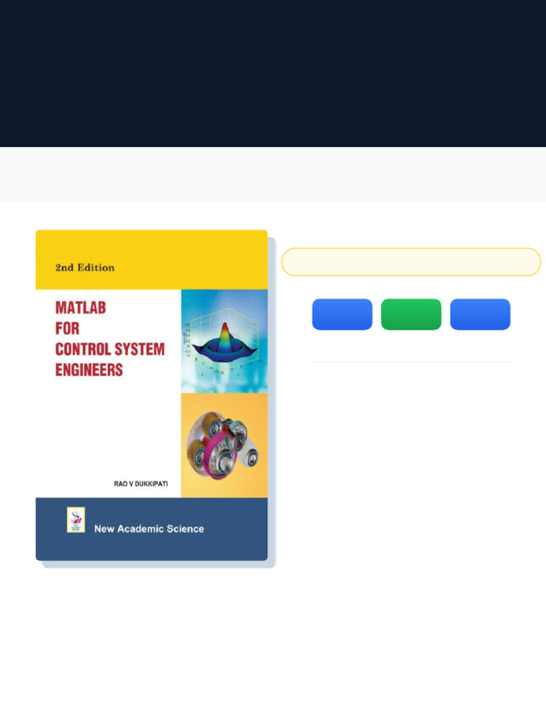 MATLAB for control system engineers Second Edition Dukkipati sample | PDF