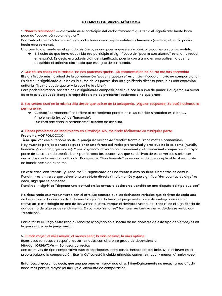 Ejemplos de pares mínimos en español | PDF | Oración (Lingüística) | Verbo