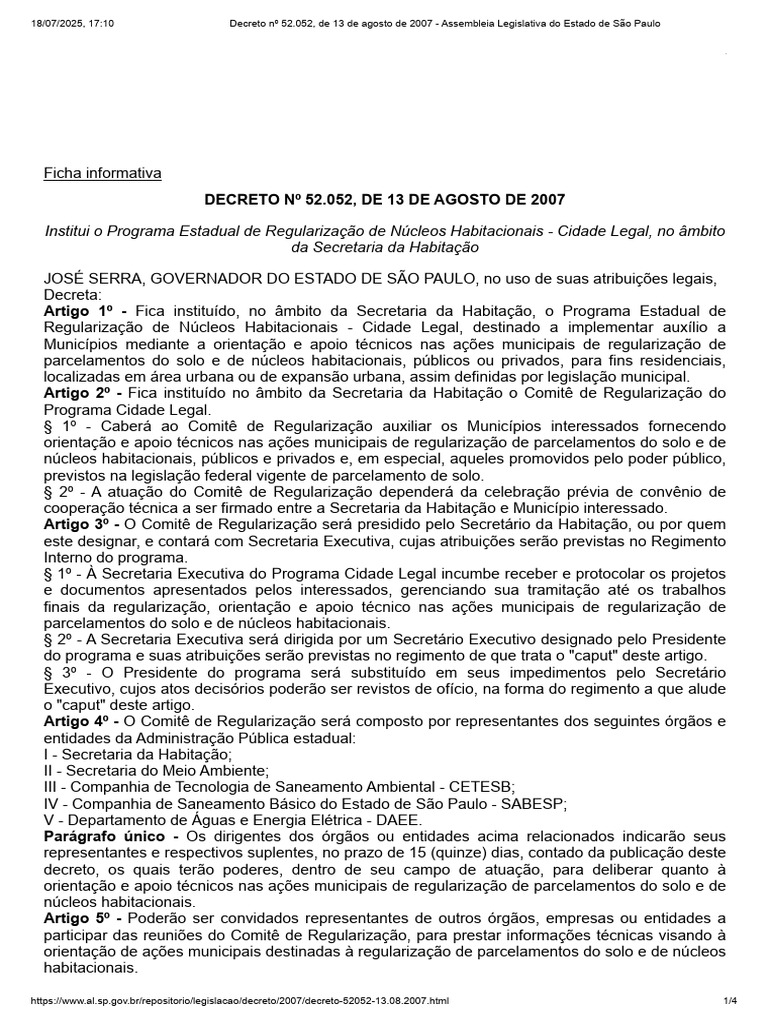 Programa Cidade Legal: Regularização Habitacional | PDF | Estado | Cidade