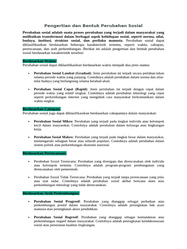 Pengertian Dan Bentuk Perubahan Sosial | PDF