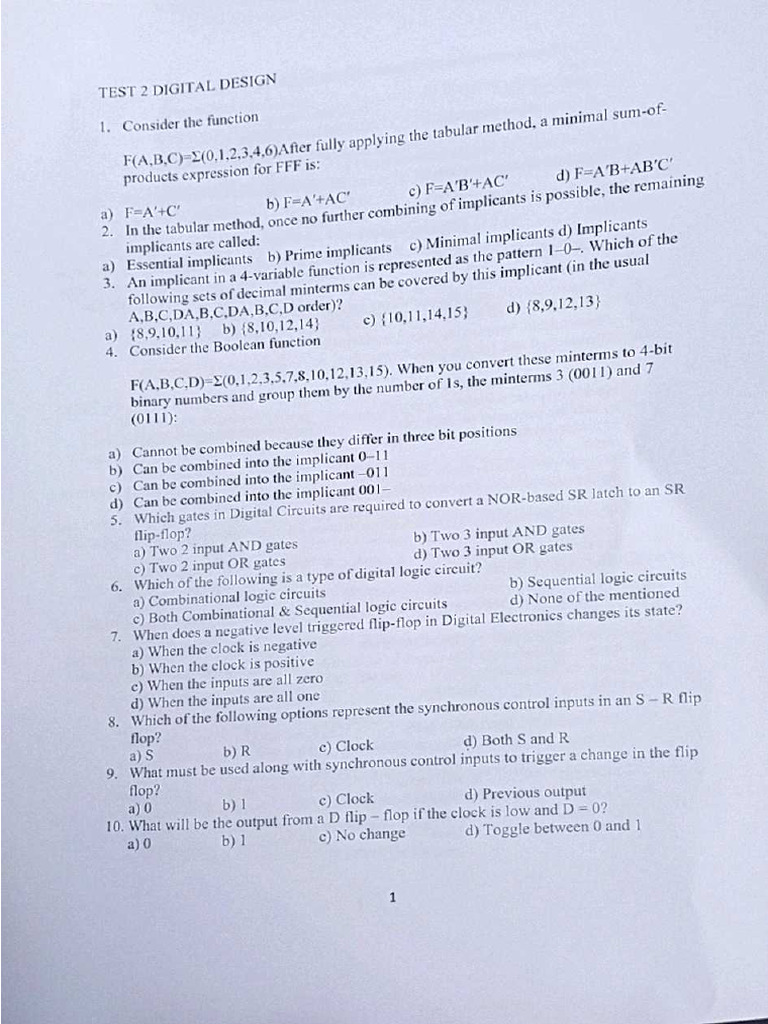 Digital Design Test 2 | PDF