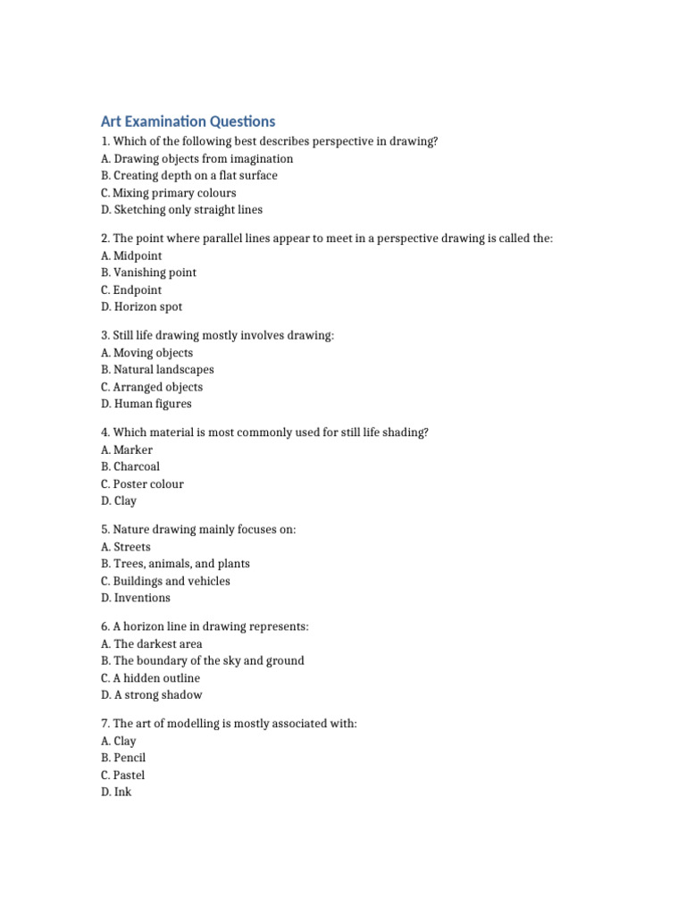 Art Examination Questions for Students | PDF | Drawing | Figure Drawing