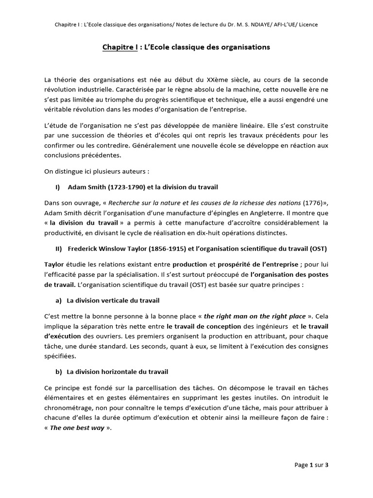 L'École classique des organisations expliquée | PDF | Division du ...