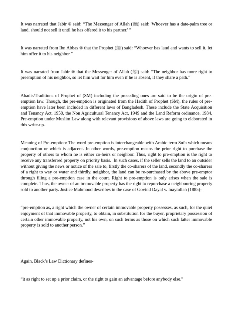 Preemption Under Muslim Law and Statutory Law | PDF | Deed | Lease