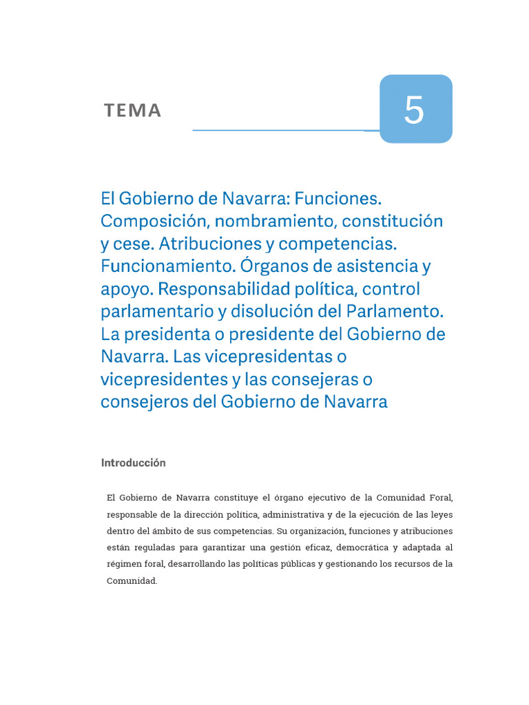 Tema 6. El Gobierno Navarra | PDF | Gobierno | Gobernancia