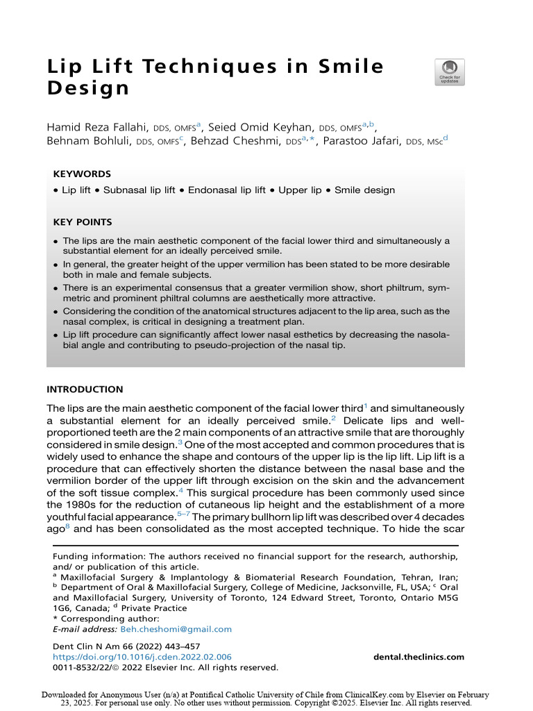 Lip Lift Techniques for Aesthetic Smiles | PDF | Lip
